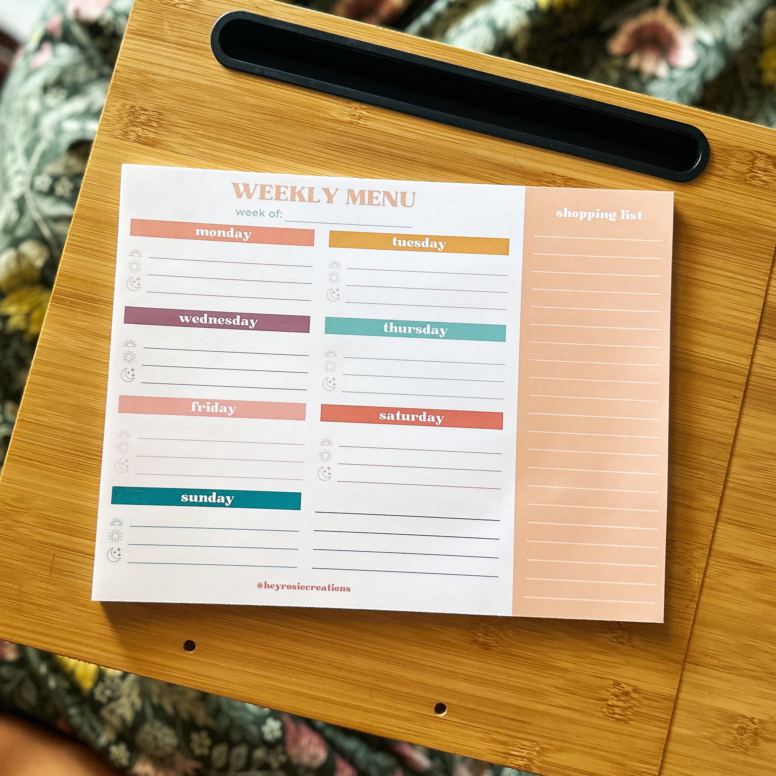 Weekly Menu Notepad | Hey Rosie Creations